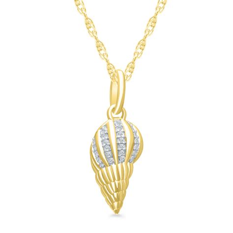 10k Yellow Gold Conch Shell Pendant With Diamond Accents Stylish And