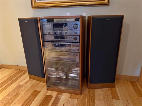 Vintage Cabinet Sony Stereo System W Speakers And 8 Track Cabinets