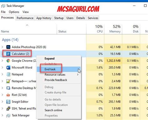 how to stop or taskkill a process in windows 10 mcsaguru