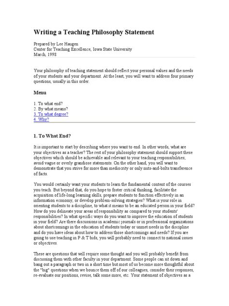Writing A Teaching Philosophy Statement Pdf Teaching Method Teachers