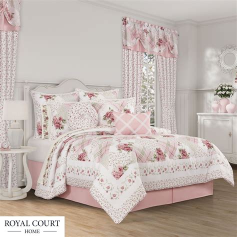 Bungalow Reversible Pink Rose Floral Plaid Comforter Set Bedding From
