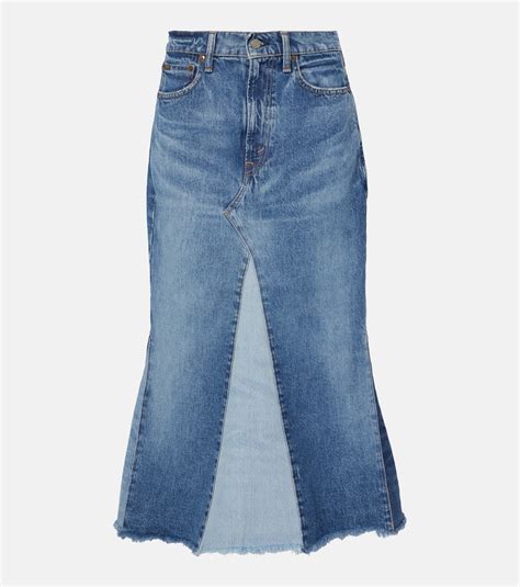 Deconstructed Denim Midi Skirt In Blue Polo Ralph Lauren Mytheresa