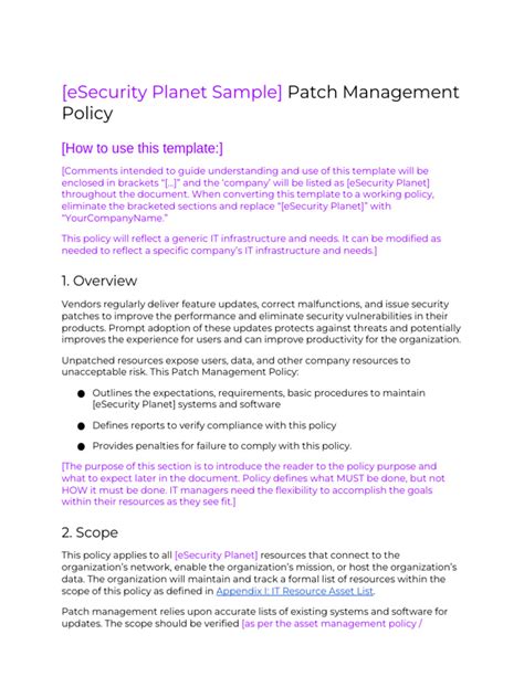 Esp Sample Patch Managment Policy Template Pdf Computer Security