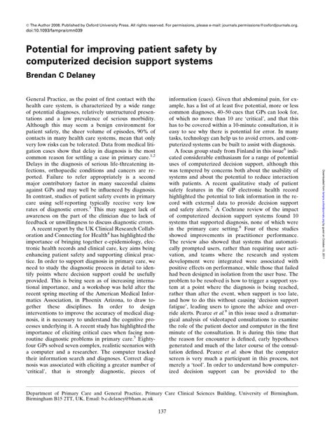 Pdf Potential For Improving Patient Safety By Computerized Decision