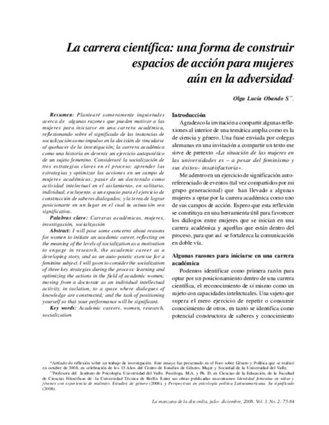 Pdf La Carrera Científica Una Forma De Construir Espacios De Acción