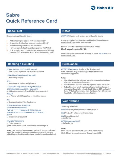 Quickcard Sabre Eng Pdf Service Industries