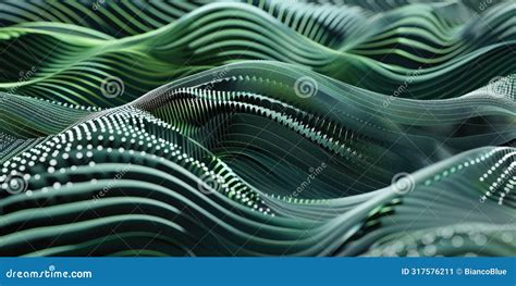 Green And Black Glowing 3d Rendering Of Parametric Sound Waves Aig51a Stock Illustration