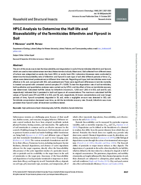 Pdf Hplc Analysis To Determine The Half Life And Bioavailability Of The Termiticides