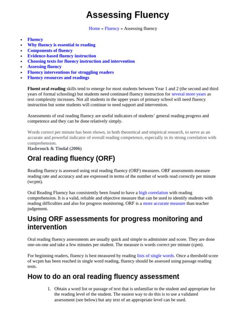 Assessing Fluency Pdf Fluency Learning Methods