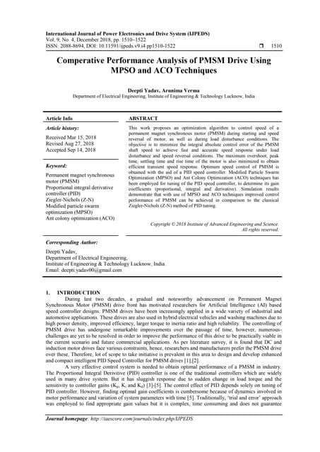 Comperative Performance Analysis Of Pmsm Drive Using Mpso And Aco