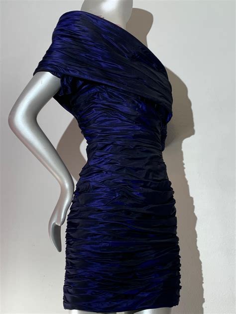 1980s Jacqueline De Ribes Deep Purple Taffeta One Shoulder Cocktail
