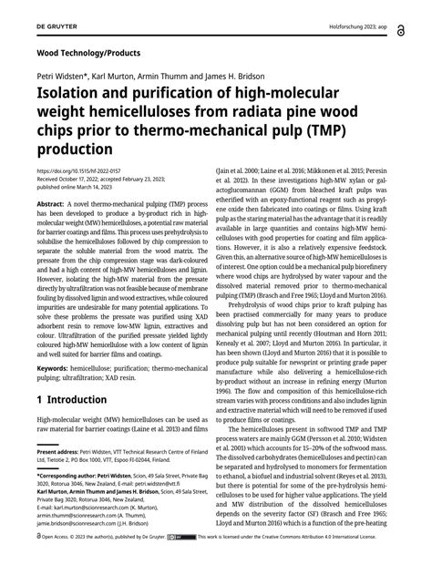 Pdf Isolation And Purification Of High Molecular Weight Hemicelluloses From Radiata Pine Wood