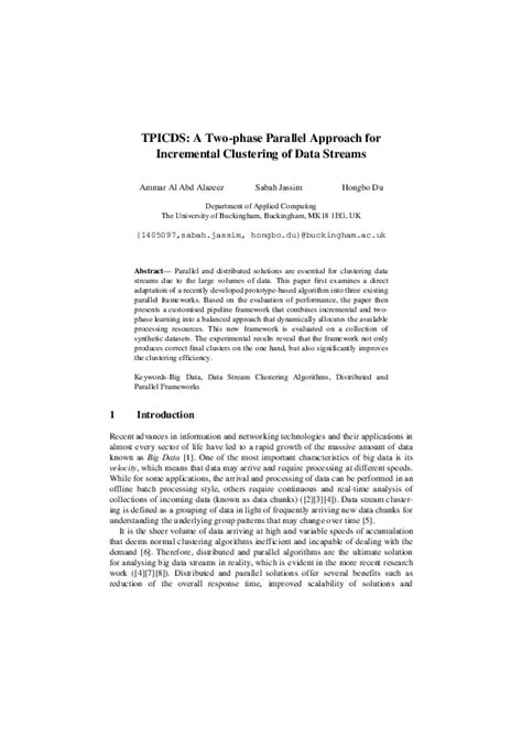 pdf tpicds a two phase parallel approach for incremental clustering