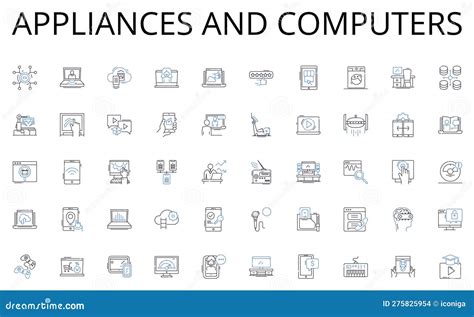 Appliances And Computers Line Icons Collection Productivity