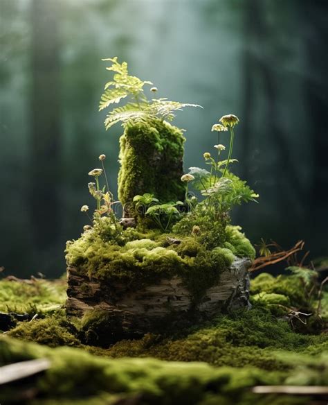 A Garden And Emty Podium Made From Plants Stock Illustration