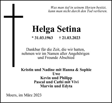 Traueranzeigen Von Helga Setina Trauer In Nrw De