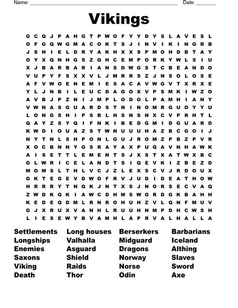 Vikings Word Search Wordmint