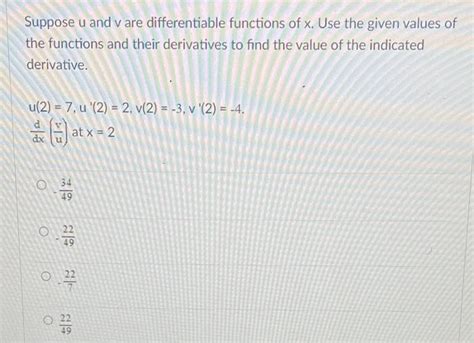 solved suppose u and v are differentiable functions of x