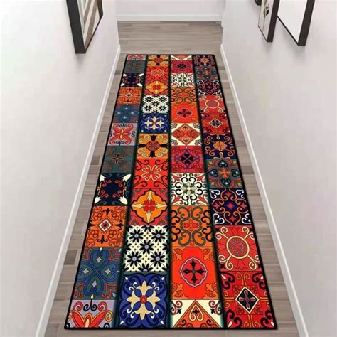 Tapis De Couloir Long Absorbant Moderne Motifs Géométriques Tapis De