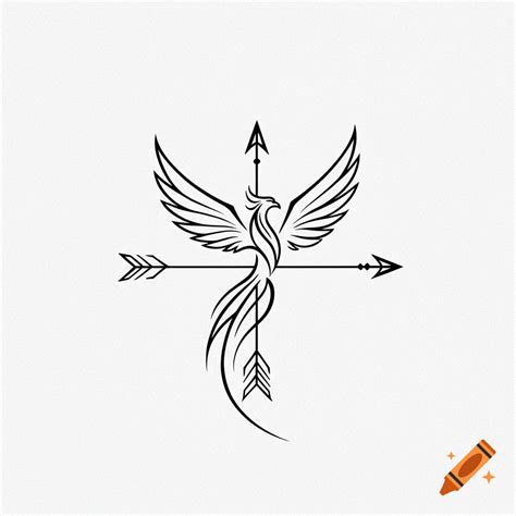 Minimalist Line Art Tattoo Design Of A Phoenix With Arrows On A White Background On Craiyon