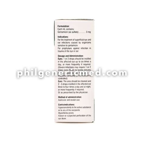Gentamicin Gentago Ophthalmic Otic Solution 0 3 3 Mg Ml 5ml Philippine Generic Medicines