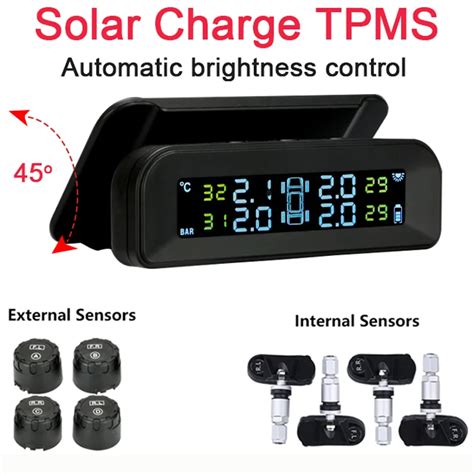 Sistema De Monitoreo De Presi N De Neum Ticos Tpms Inteligente Para Coche Reloj Digital Solar 