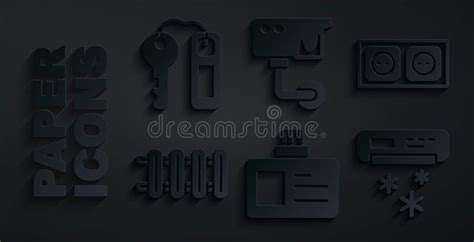 Set Identification Badge Electrical Outlet Heating Radiator Air Conditioner Security Camera