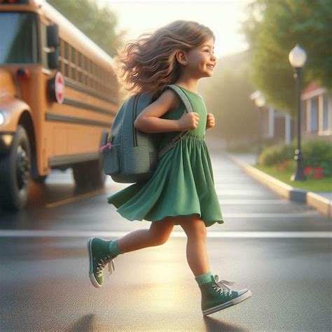 Girl Skipping To School Premium Ai Generated Image