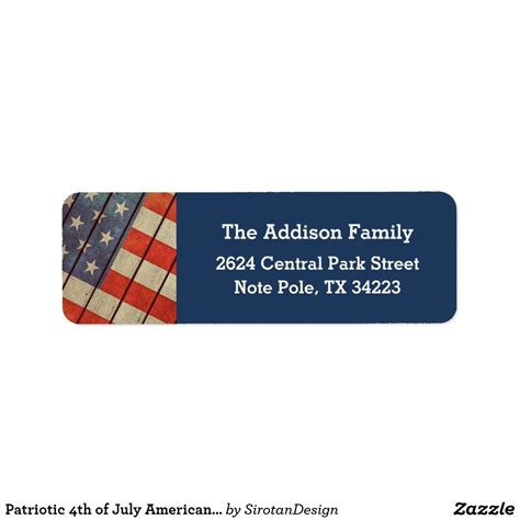 4th Of July American Flag Address Label