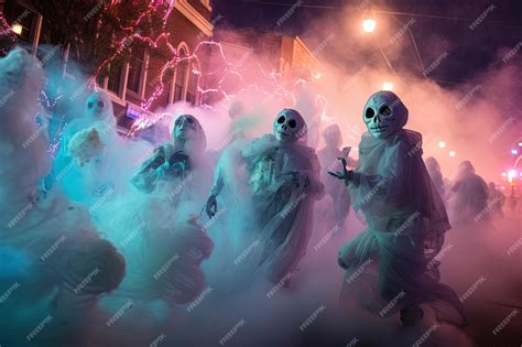 Premium Ai Image Spectral Parade Of Ghostly Characters And Haunted