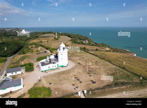 White Cliffs Of Dover Kent Uk South Foreland Lighthouse Drone Aerial