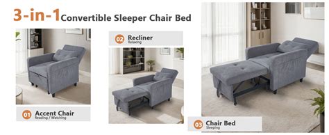 Setawix Convertible Sleeper Chair 3 In 1 Sofa Chair Bed
