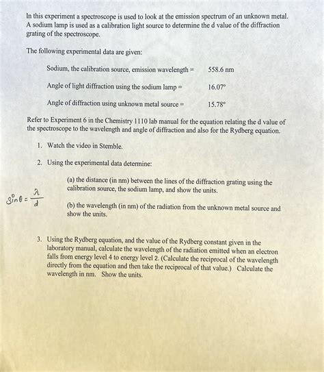 Solved In This Experiment A Spectroscope Is Used To Look At