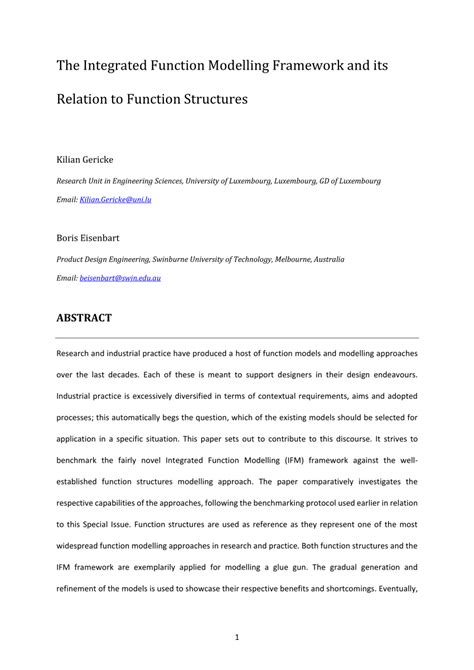 Pdf The Integrated Function Modeling Framework And Its Relation To