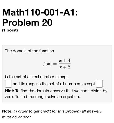 solved math110 001 a1 problem 20 1 point the domain of
