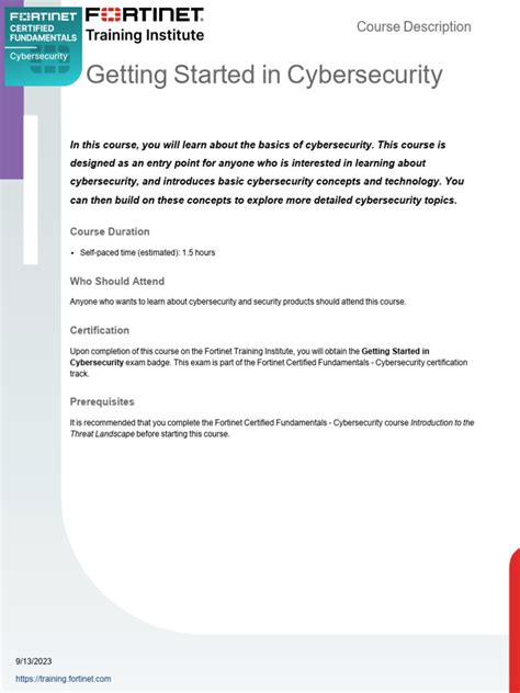 Getting Started In Cybersecurity 10 Course Description Pdf