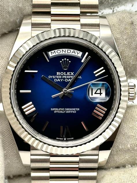 Rolex Day Date 40mm Blue Ombre Dial White Gold 228239 Unworn 2025 For