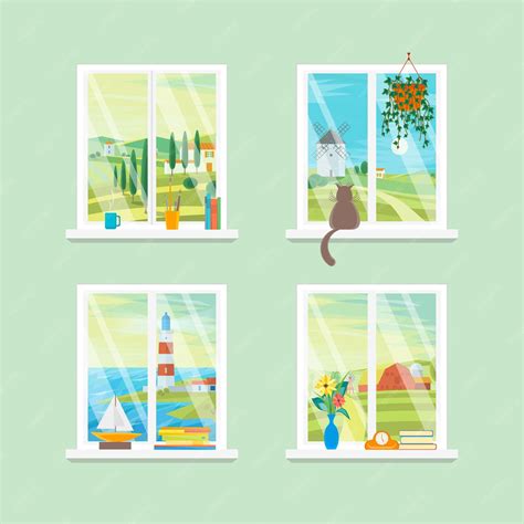 Premium Vector Cartoon Windows Different View Set