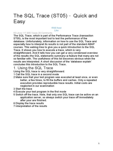 the sql trace st05 quick and easy pdf database index sql