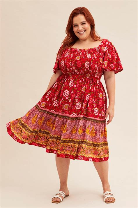 Red Boho Short Sleeve Boho Skater Dress You And All
