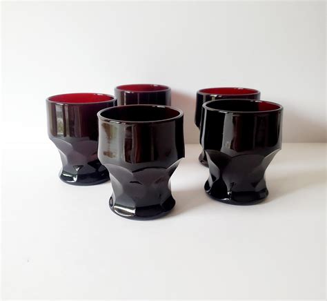 Ruby Red Glasses 5 Vintage Anchor Hocking Ruby Red Georgian Honeycomb