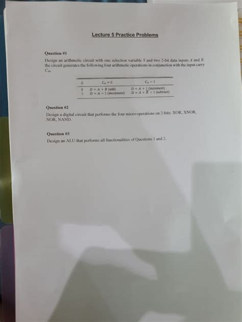 Solved Lecture 5 Practice Problems Question 1 Design An Chegg Com