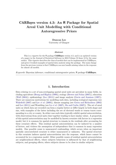 (PDF) CARBayes version 4.3: An R Package for Spatial Areal Unit Modelling with Conditional ...