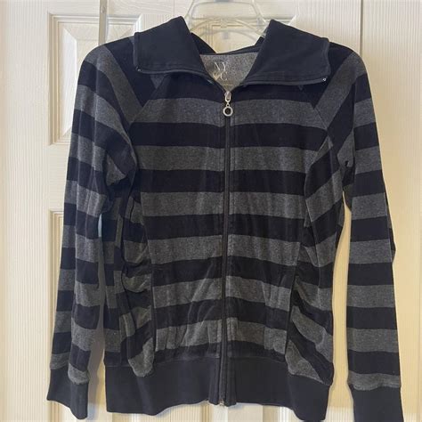 Blue And Grey Striped Zip Up Hoodie Cropped Size Xs Depop