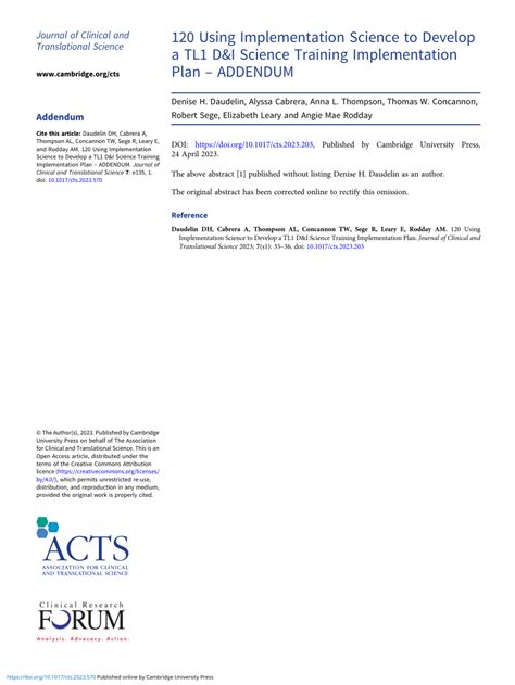 Pdf 120 Using Implementation Science To Develop A Tl1 Dandi Science