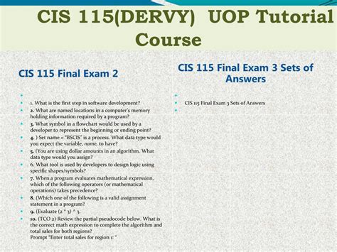 Ppt Cis 115 Dervy Tutorial Course Uoptutorial Powerpoint