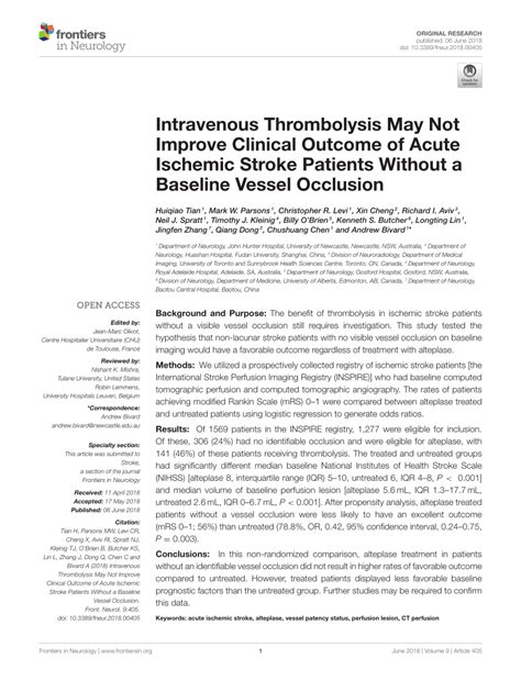 Pdf Intravenous Thrombolysis May Not Improve Clinical Outcome Of