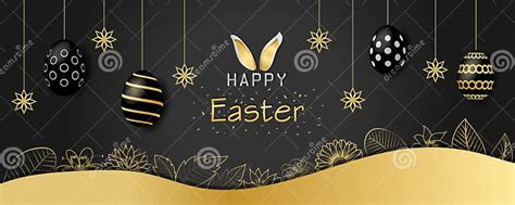 Happy Easter Spring Theme Poster Banner With Hanging Easter Eggs And