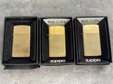 Zippo Lighters 3 X Solid Brass Slim £3499 Picclick Uk