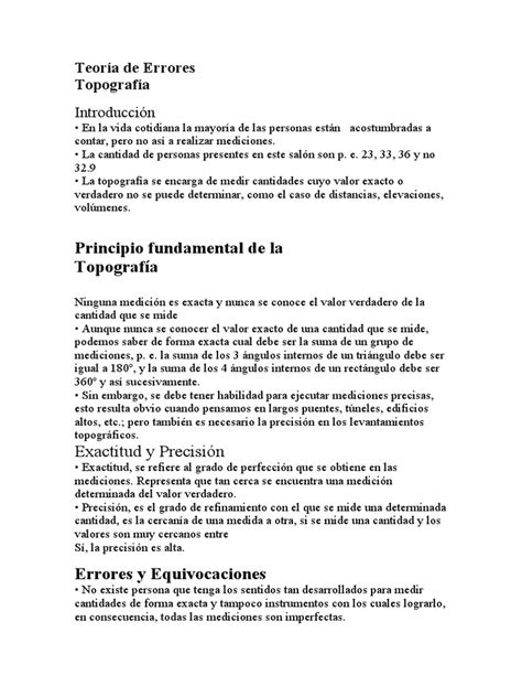 Teoría De Errores Pdf Exactitud Y Precisión Medición
